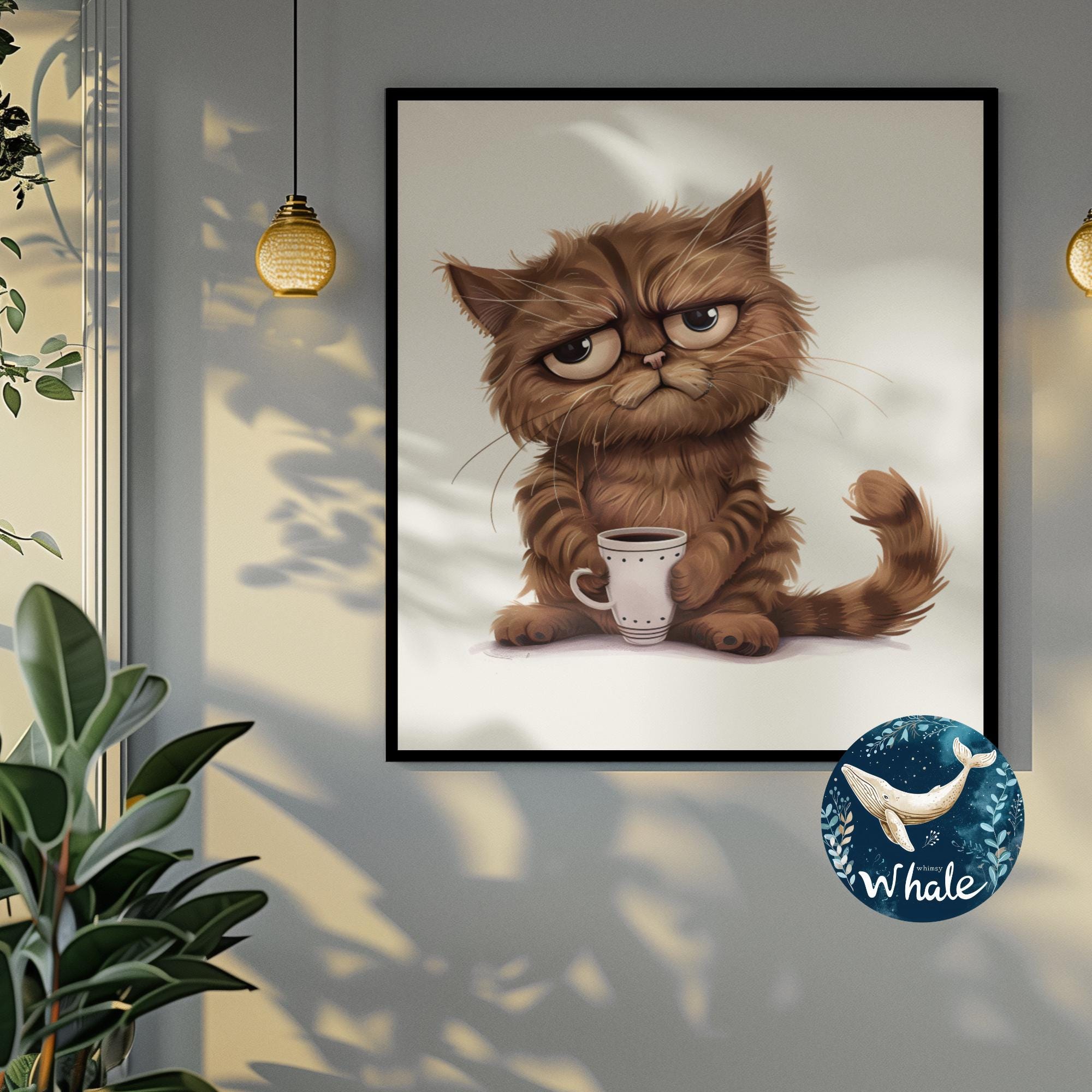 Watercolor Frazzled Coffee Cat Clipart: Funny Cartoon Tabby (digital ...