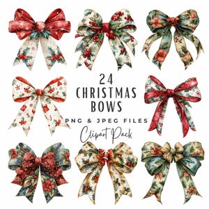 Watercolor Christmas Bows Clipart, Coquette Holiday Bows (digital ...