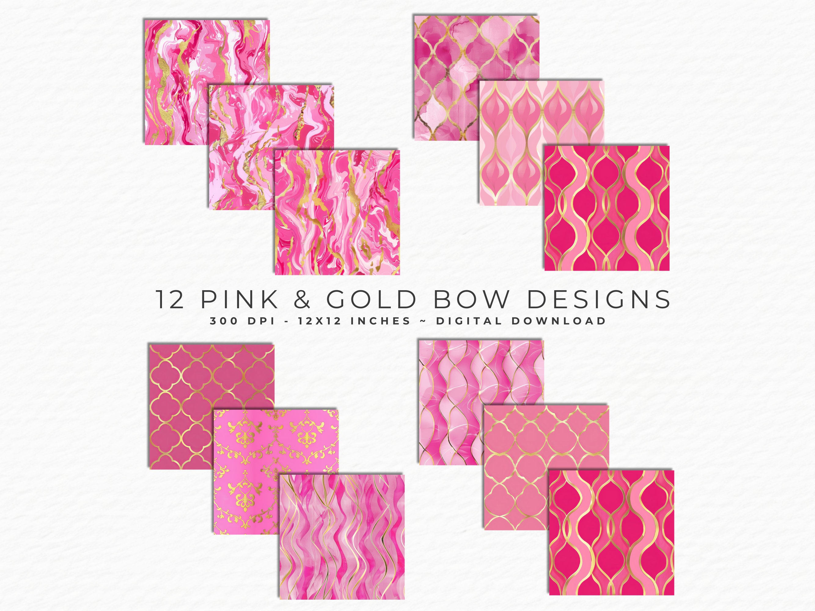 Digital Seamless Paper & Clipart Bundle, Pink Gold Seamless Pattern ...
