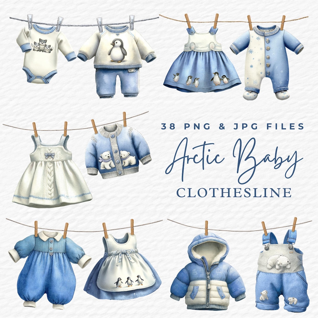 Watercolor Baby Clothesline Clipart: Arctic Animals Nursery Art (PNG ...