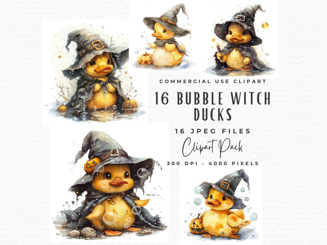 Halloween Duck Clipart Bundle | 12 Watercolor Witch Rubber Ducks Clip ...
