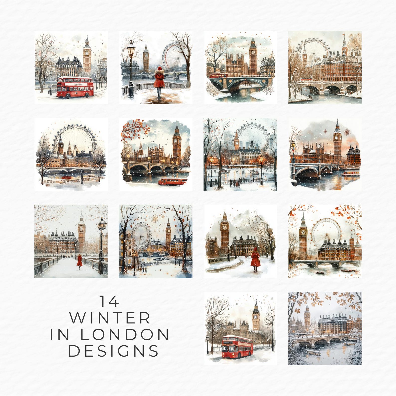 Clipart Winter in London | Watercolour Winter Wonderland Christmas in ...