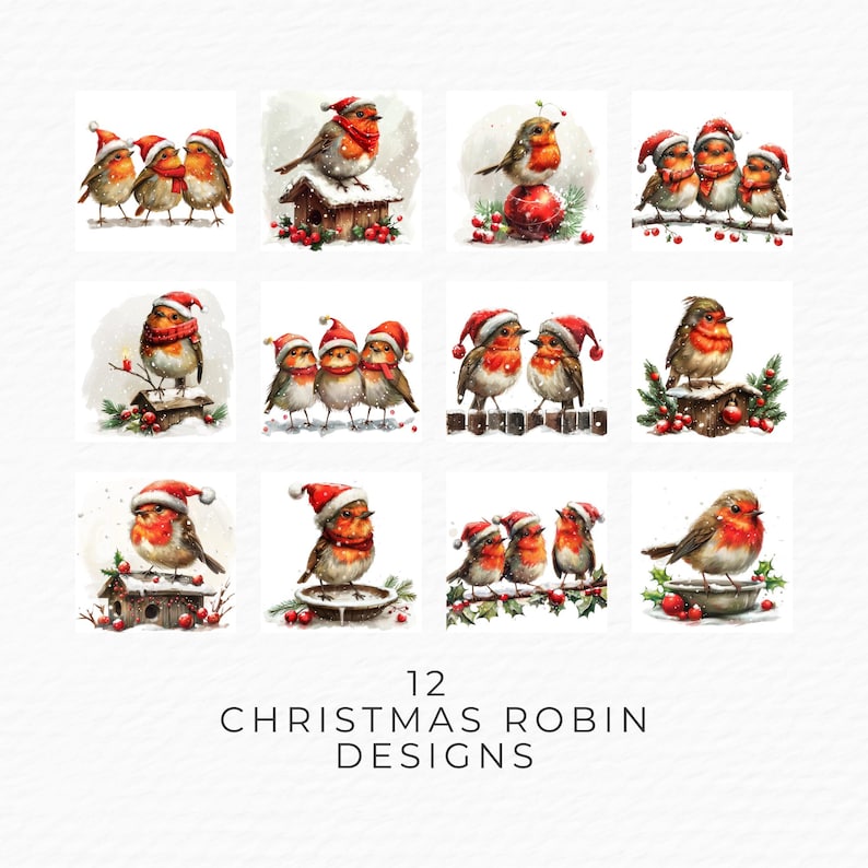 Christmas Robin Clipart Bundle | Watercolor Winter Holiday Cute Robin ...