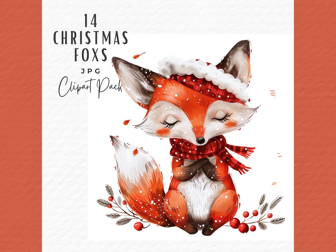 Watercolor Christmas Fox Clipart Bundle, Digital Download Commercial ...
