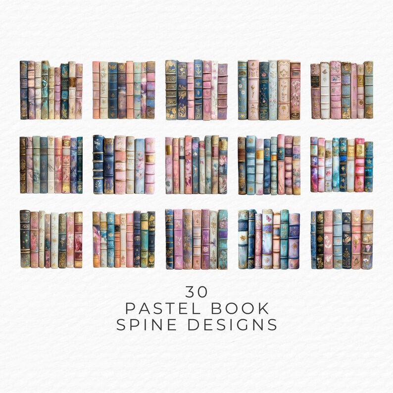 Book Spines Clipart, Vintage Watercolor Printable Pastel Floral Book ...