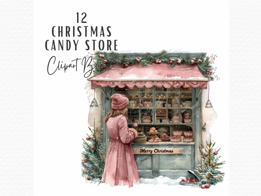 Christmas Candy Store Clipart Bundle | 12 Cute Winter Christmas Shop ...