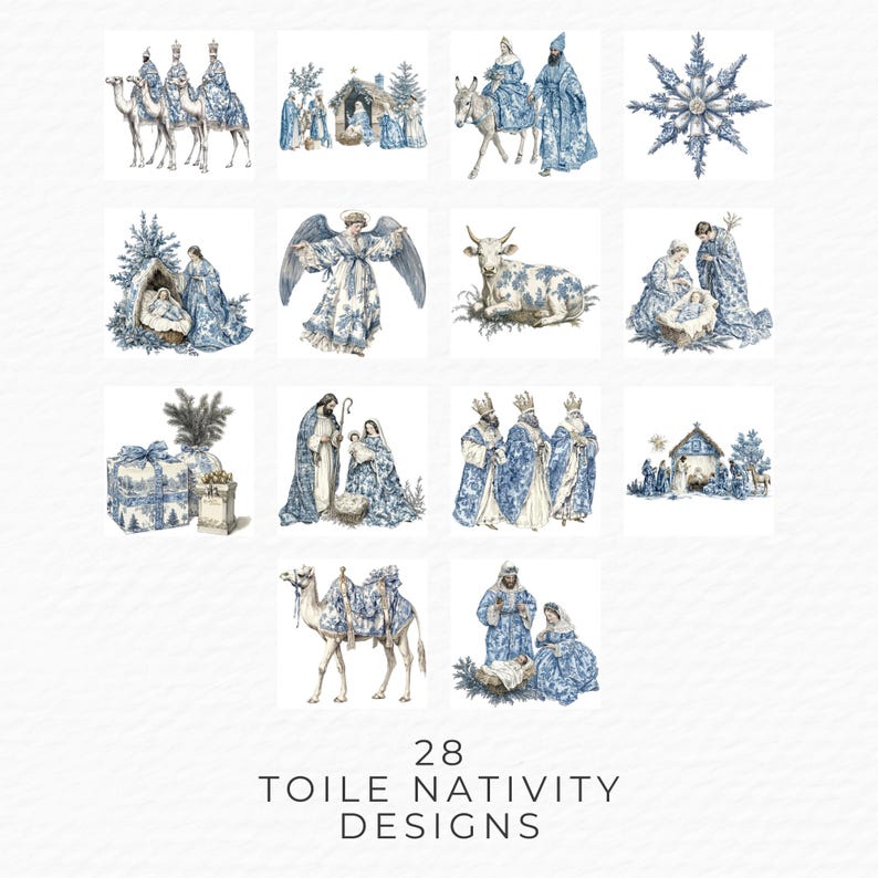 Christmas Toile Clipart, 28 Vintage Holiday Chinoiserie Blue & White ...