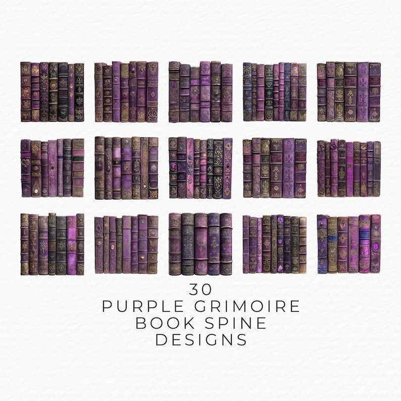 Purple Grimoire Book Spine Clipart: Vintage Ornate Scrapbook (digital ...