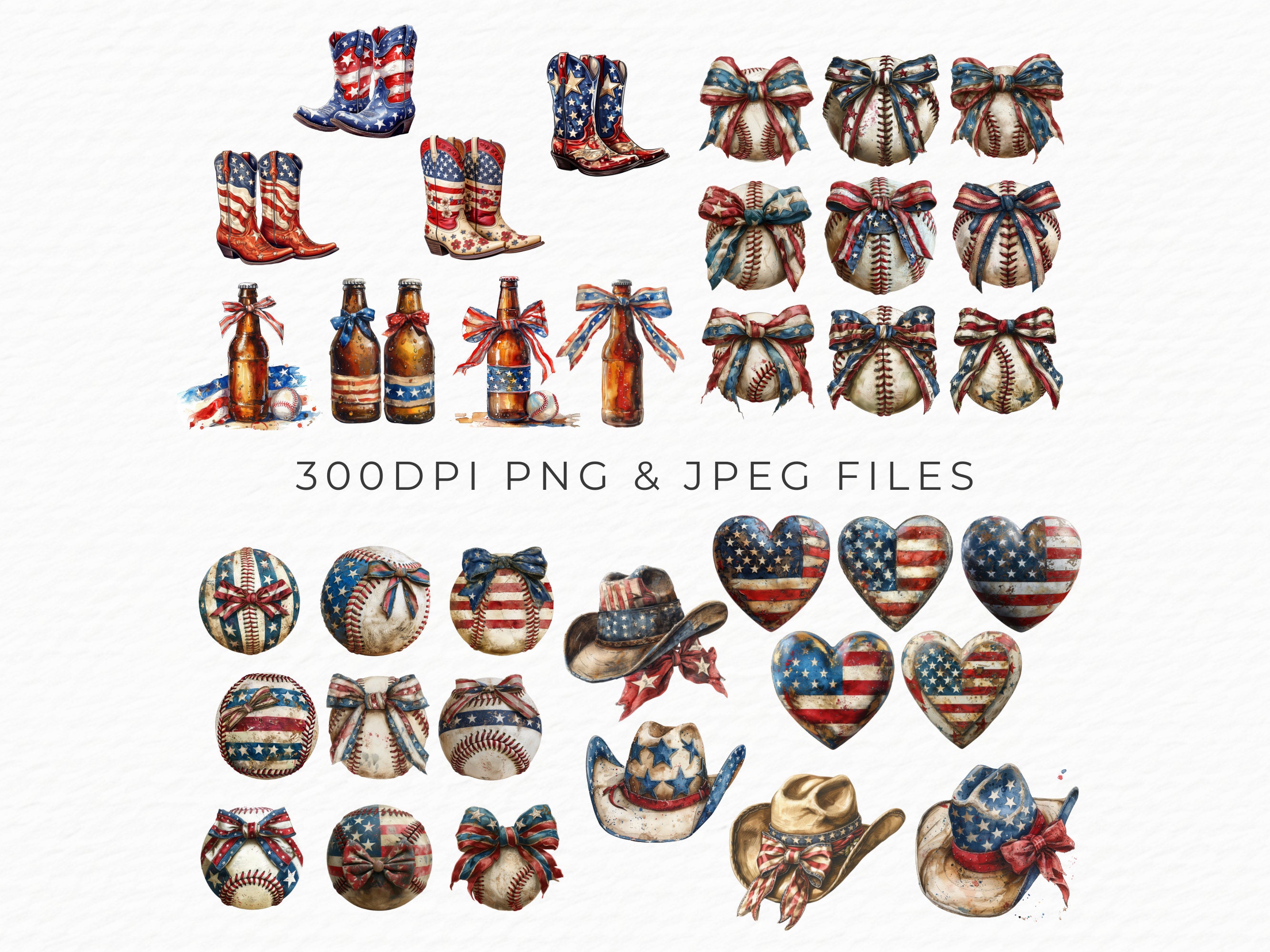 67 X 4th of July Clipart Bundle PNG JPG, Vintage Independence Day Girly ...