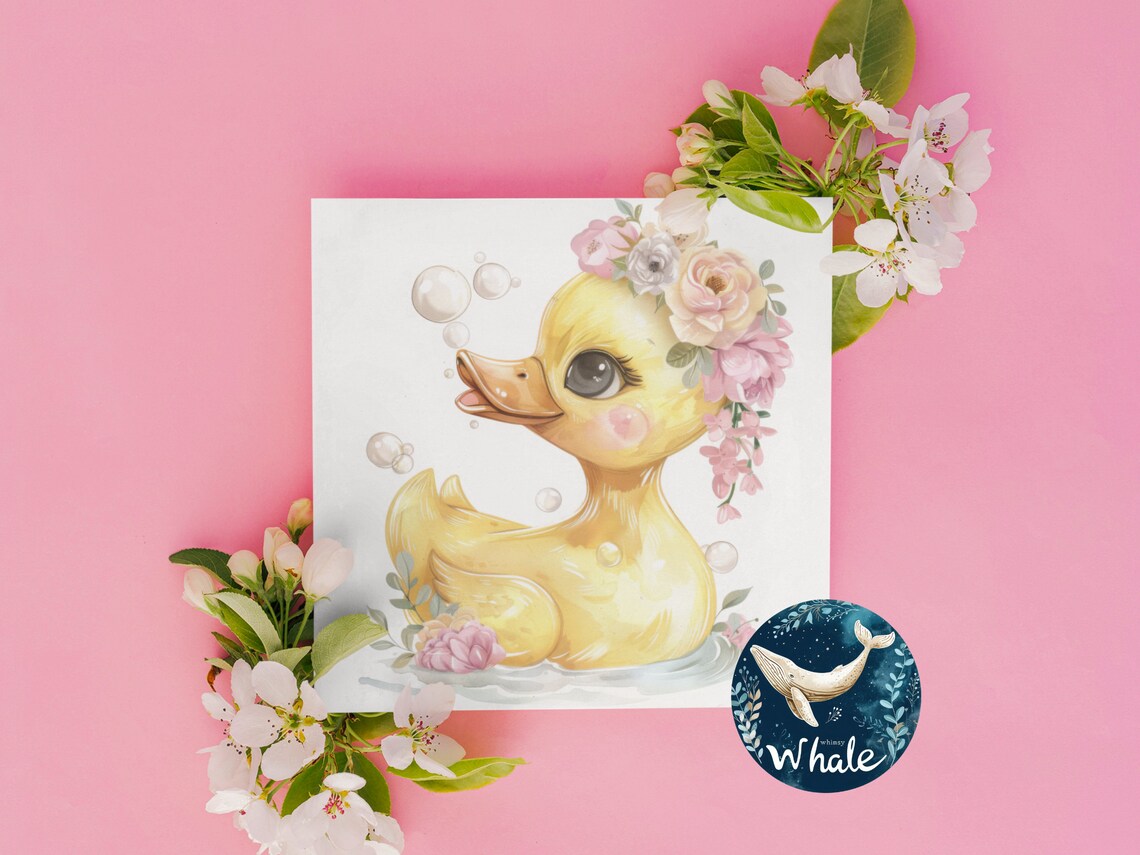 Rubber Duck Bubble Bath Clipart Bundle Watercolor Pink Floral Duck ...