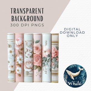 Book Spine Clipart, 32 Watercolour Vintage Pink Floral Flower Book ...