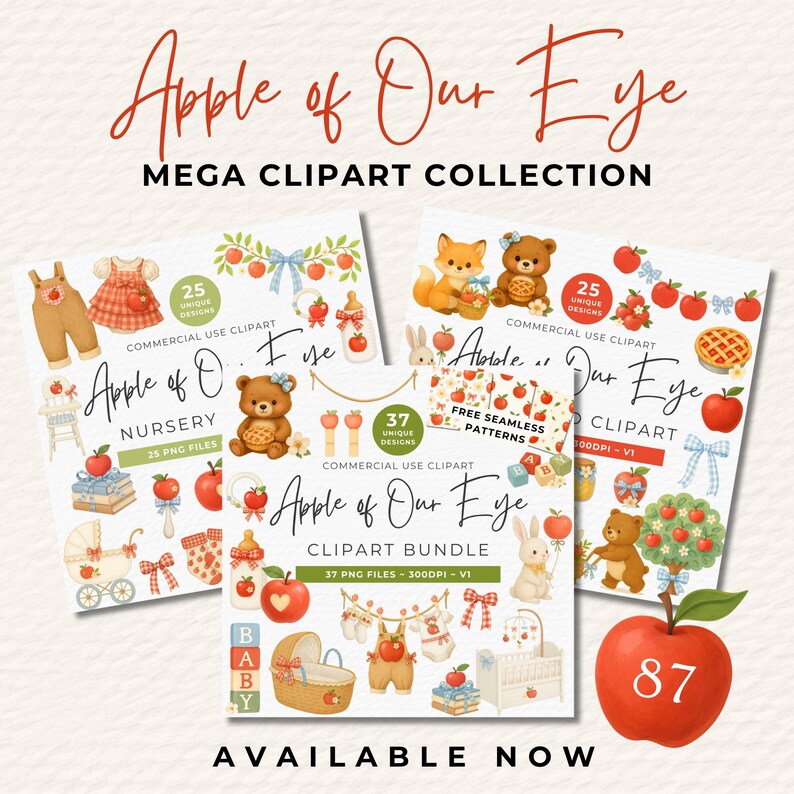 Watercolor Apple Clipart: Baby Shower & Nursery Art (digital Download ...