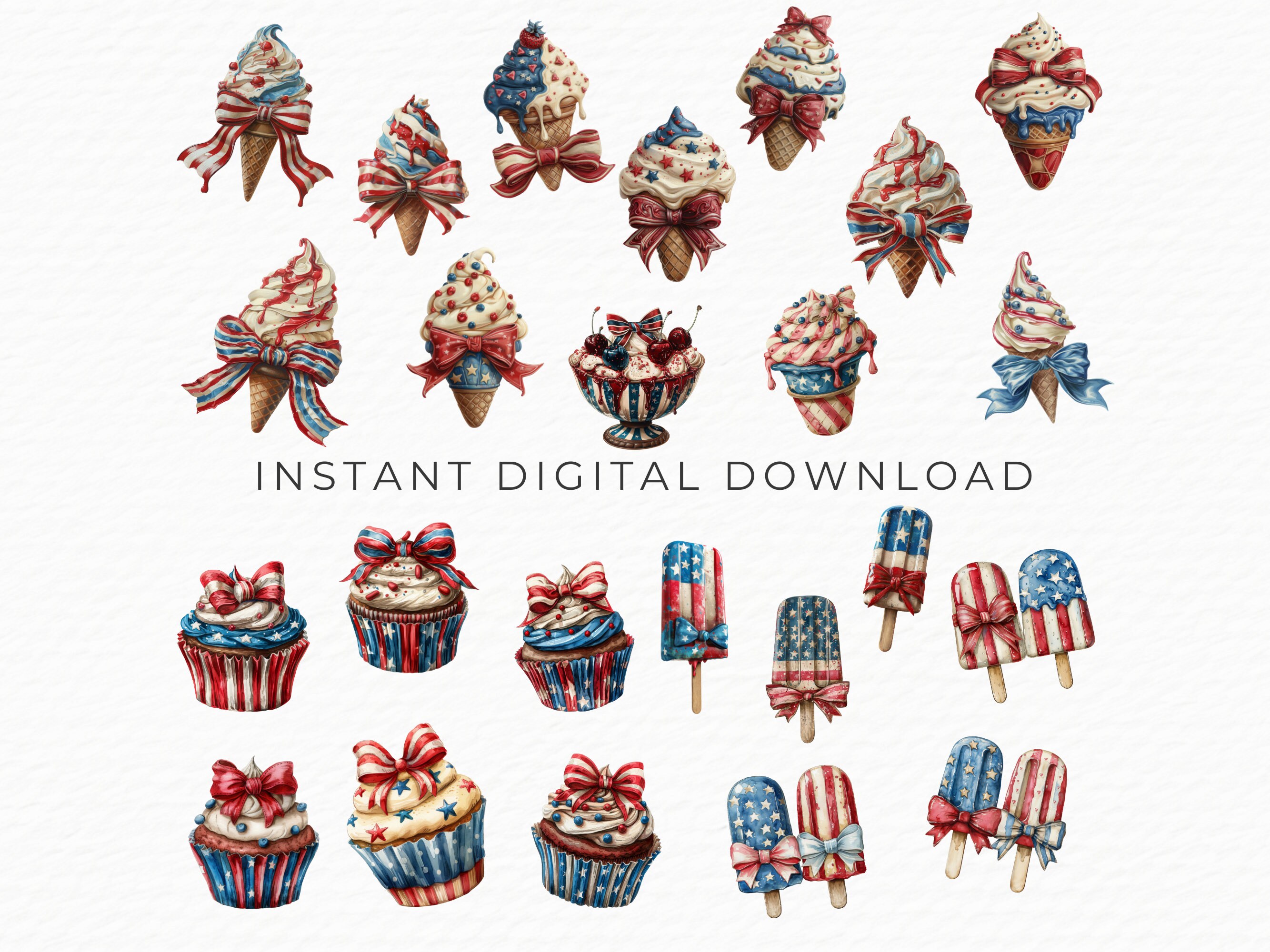 67 X 4th of July Clipart Bundle PNG JPG, Vintage Independence Day Girly ...