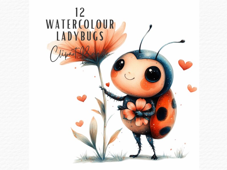 Watercolor Ladybugs and Hearts Clipart Bundle, Love Bug With Hearts ...