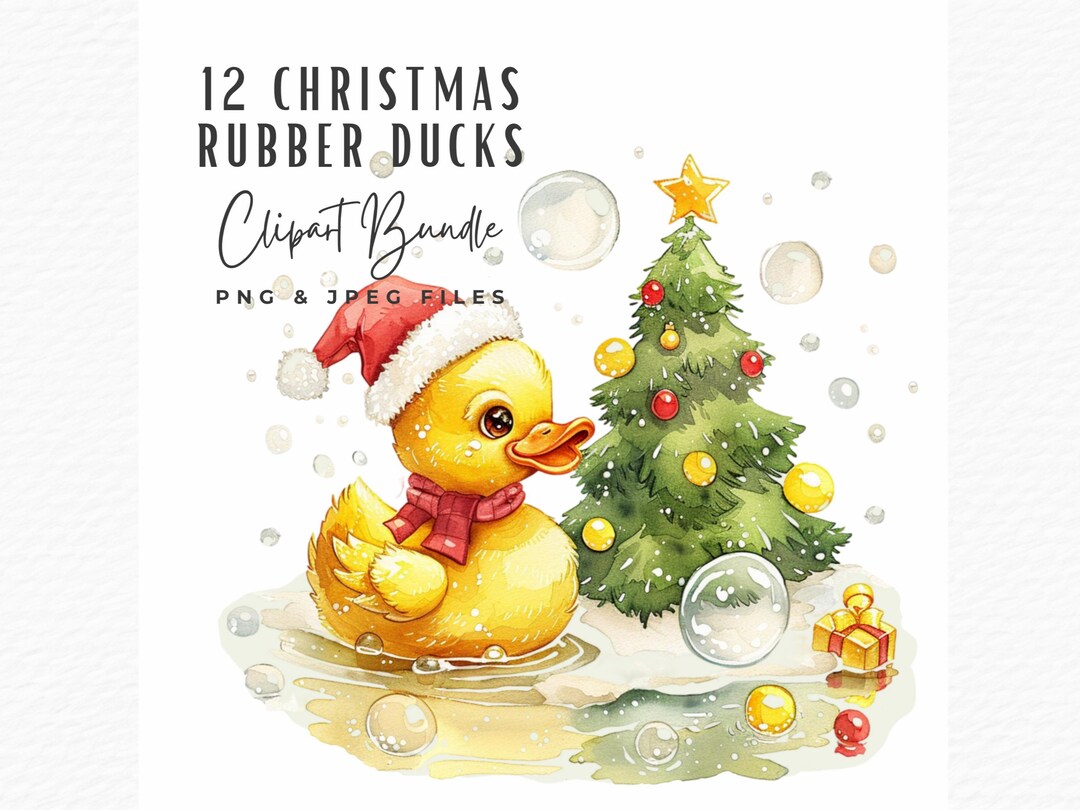 Watercolor Rubber Duck Clipart Bundle, Winter Holiday Duckling (digital ...