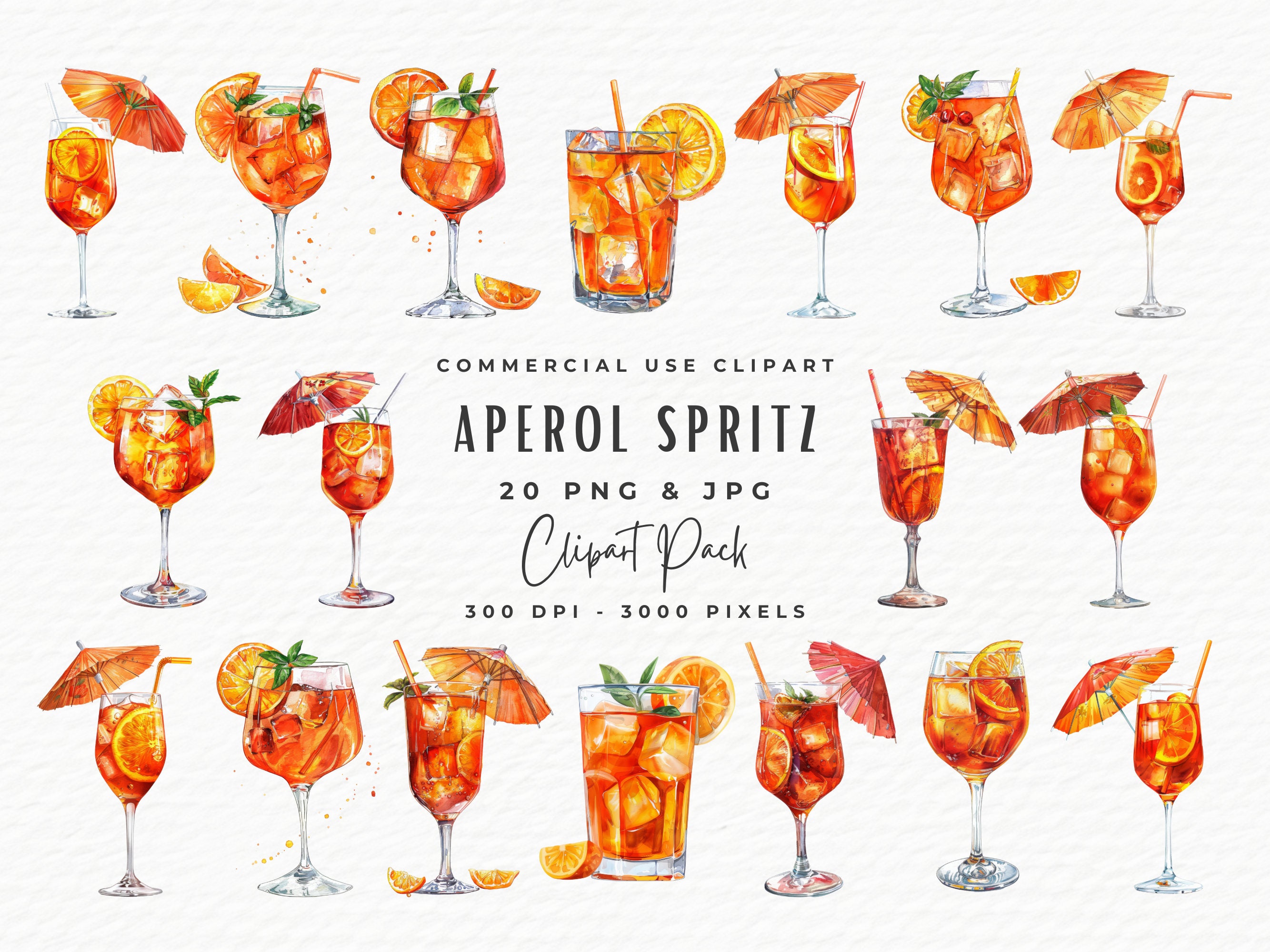 20 Watercolor Aperol Spritz Clipart Bundle | Digital Download PNG JPEG ...