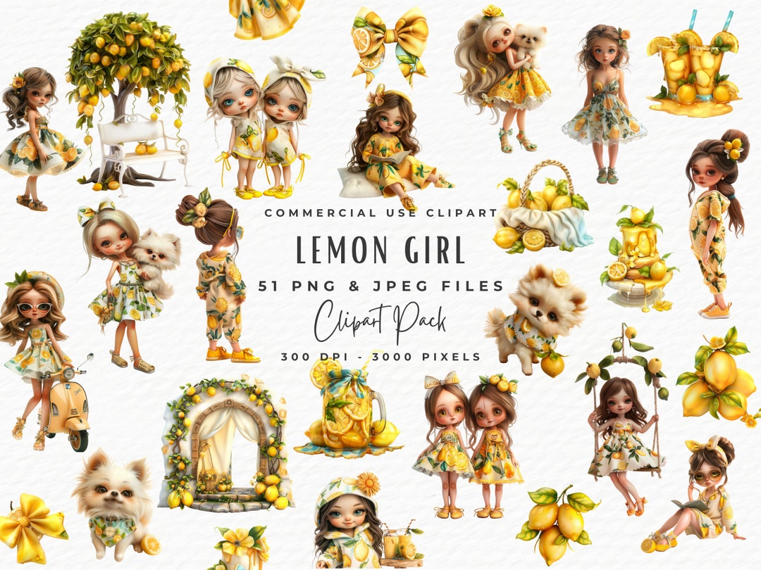 51 Lemon Girls Clipart Bundle | Watercolour Citrus Lemonade Digital ...