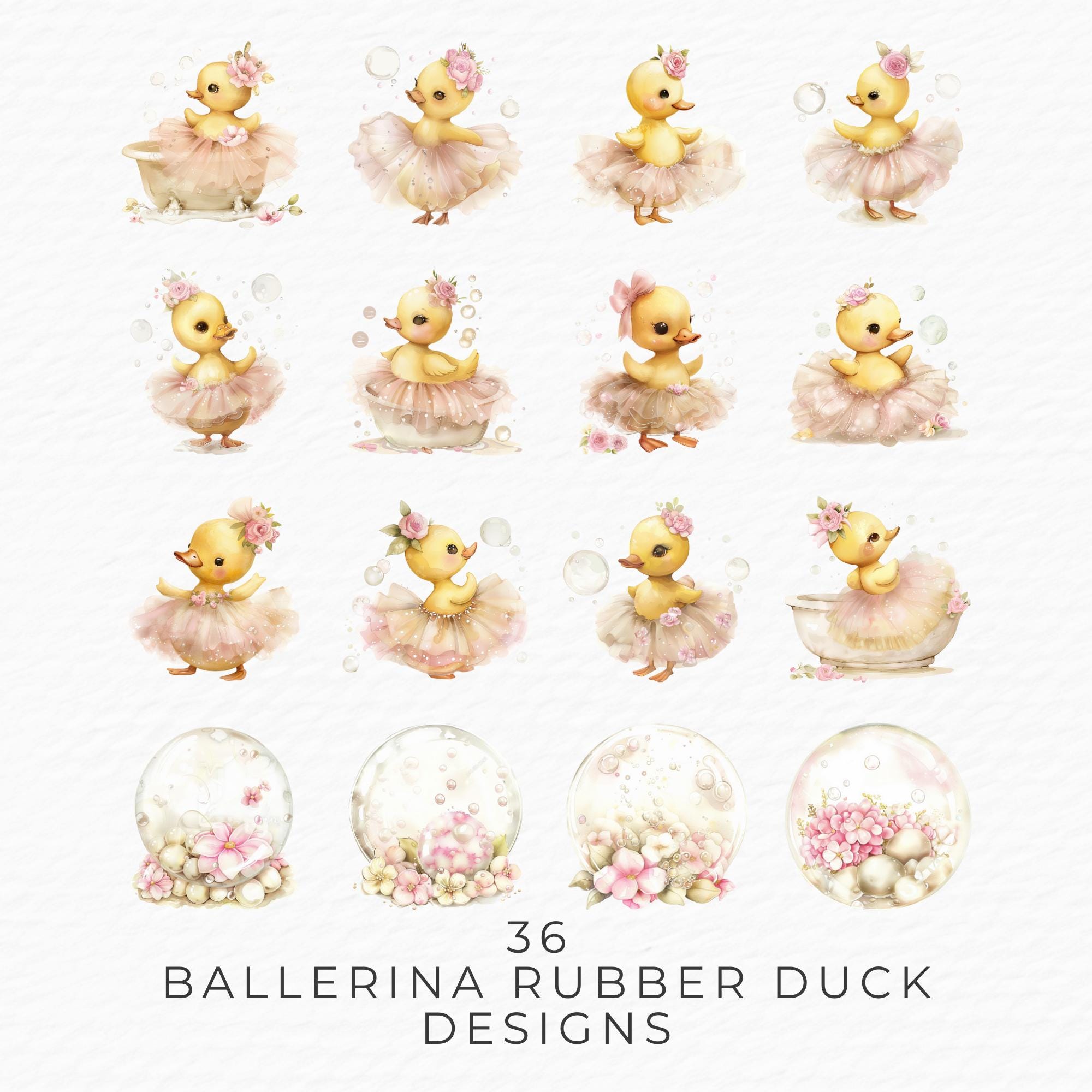 Rubber Duck Ballerina Clipart Bundle Watercolor Baby Rubber Duck Bubble ...