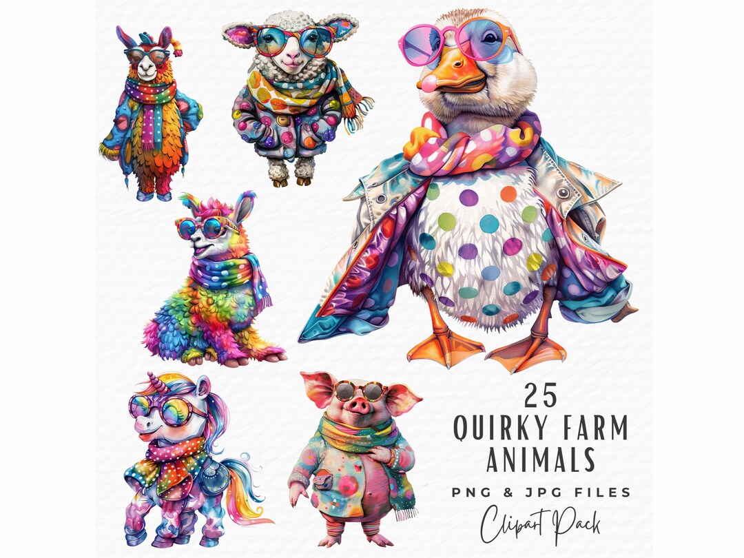 Watercolor Farm Animal Clipart Bundle, Funny PNG JPEG (digital Download ...