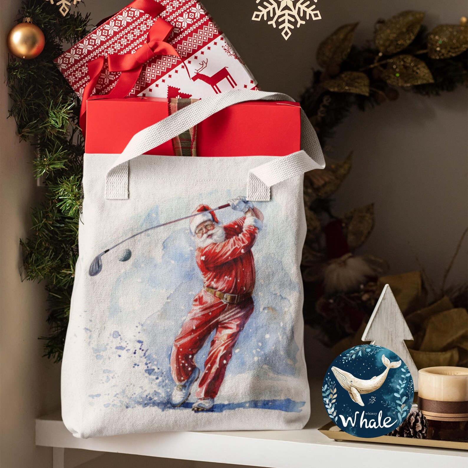 Golf Santa Clipart Bundle, 12 Watercolor Christmas Winter Holiday Santa ...