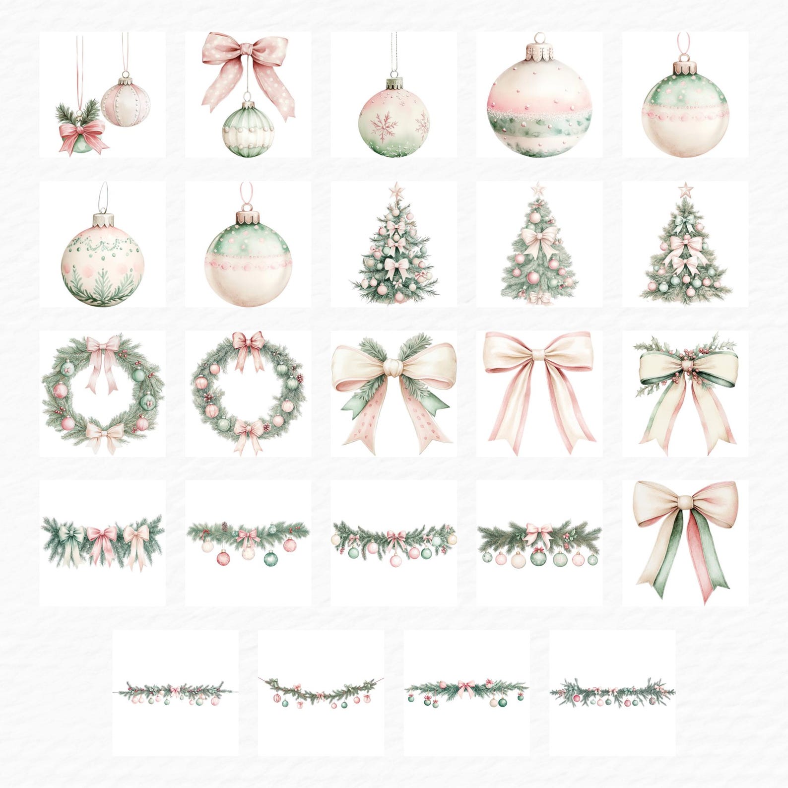 Watercolor Christmas Clipart Bundle, Pink Bow Garland, Fir Swag Wreath ...