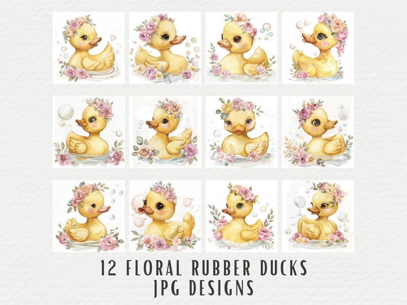 Rubber Duck Bubble Bath Clipart Bundle Watercolor Pink Floral Duck ...