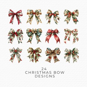 Watercolor Christmas Bows Clipart, Coquette Holiday Bows (digital ...