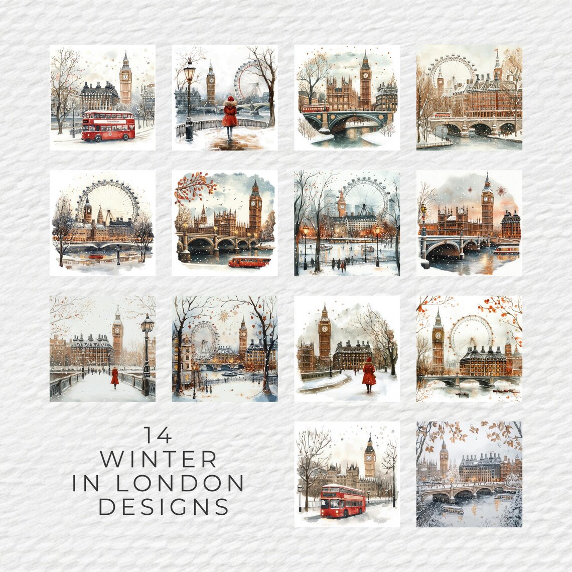 Clipart Winter in London | Watercolour Winter Wonderland Christmas in ...
