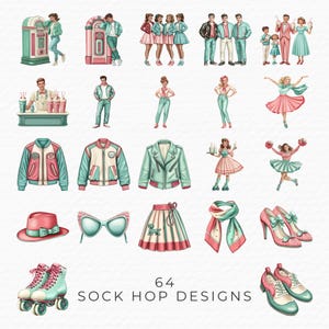 50s Diner Clipart Bundle: Retro Jukebox, Milkshake, Sock Hop (digital ...