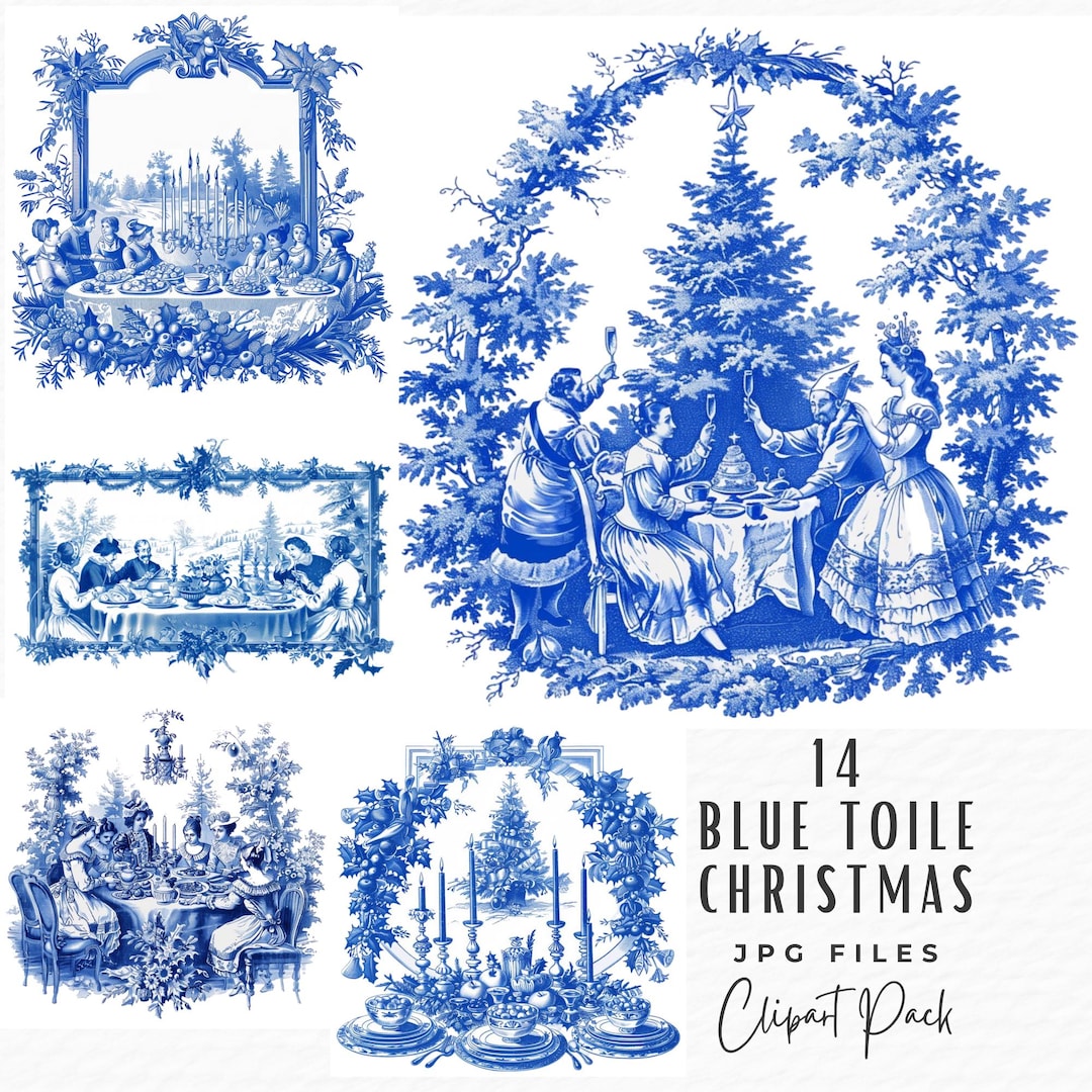 Christmas Toile Clipart, 14 Vintage Holiday Gathering Party Chinoiserie ...