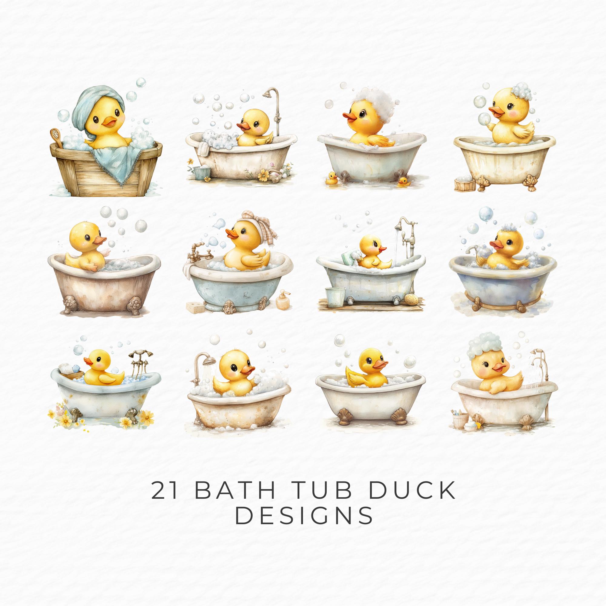 Rubber Duck in Tub Clipart Bundle | Watercolor Baby Rubber Duck Bubble ...