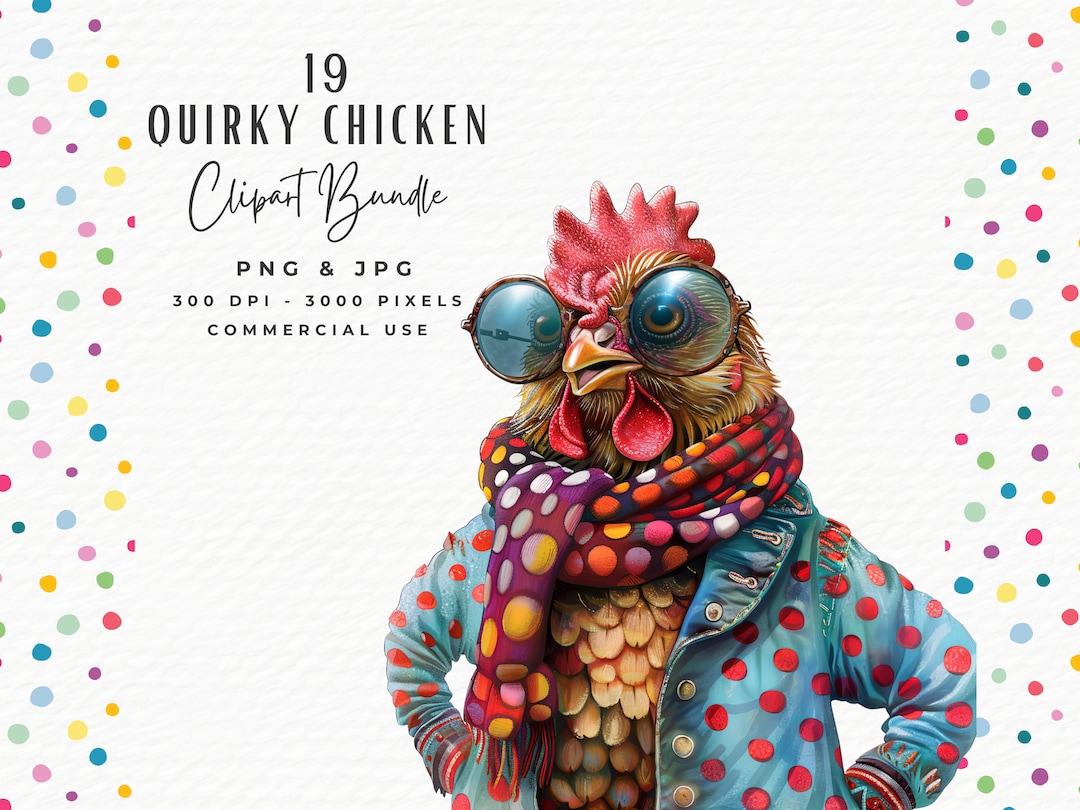 19 Watercolor Quirky Chicken Clipart Bundle | Commercial Use | Cute ...