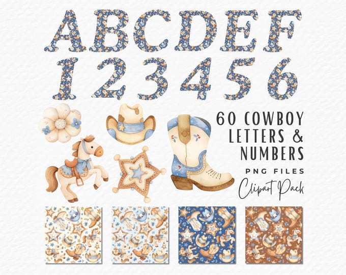 Western Cowboy Alphabet Clipart: PNG Font, Wild West Letters (PDF ...