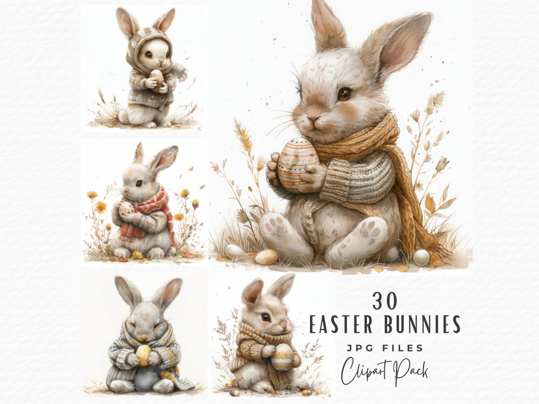 Watercolor Boho Easter Bunny Clipart Bundle, Cute Rustic Spring Bunny ...