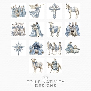 Christmas Toile Clipart, 28 Vintage Holiday Chinoiserie Blue & White ...