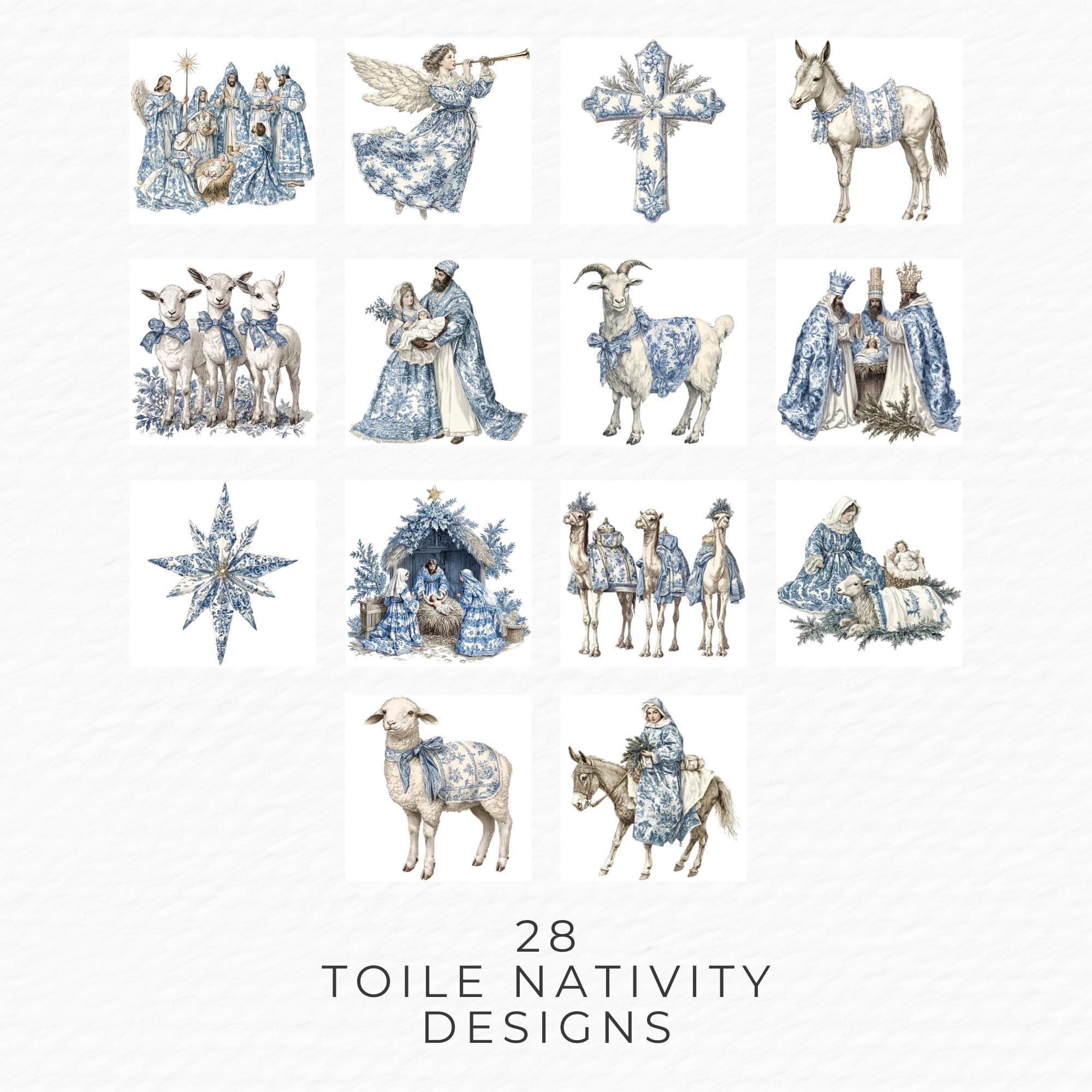 Christmas Toile Clipart, 28 Vintage Holiday Chinoiserie Blue & White ...