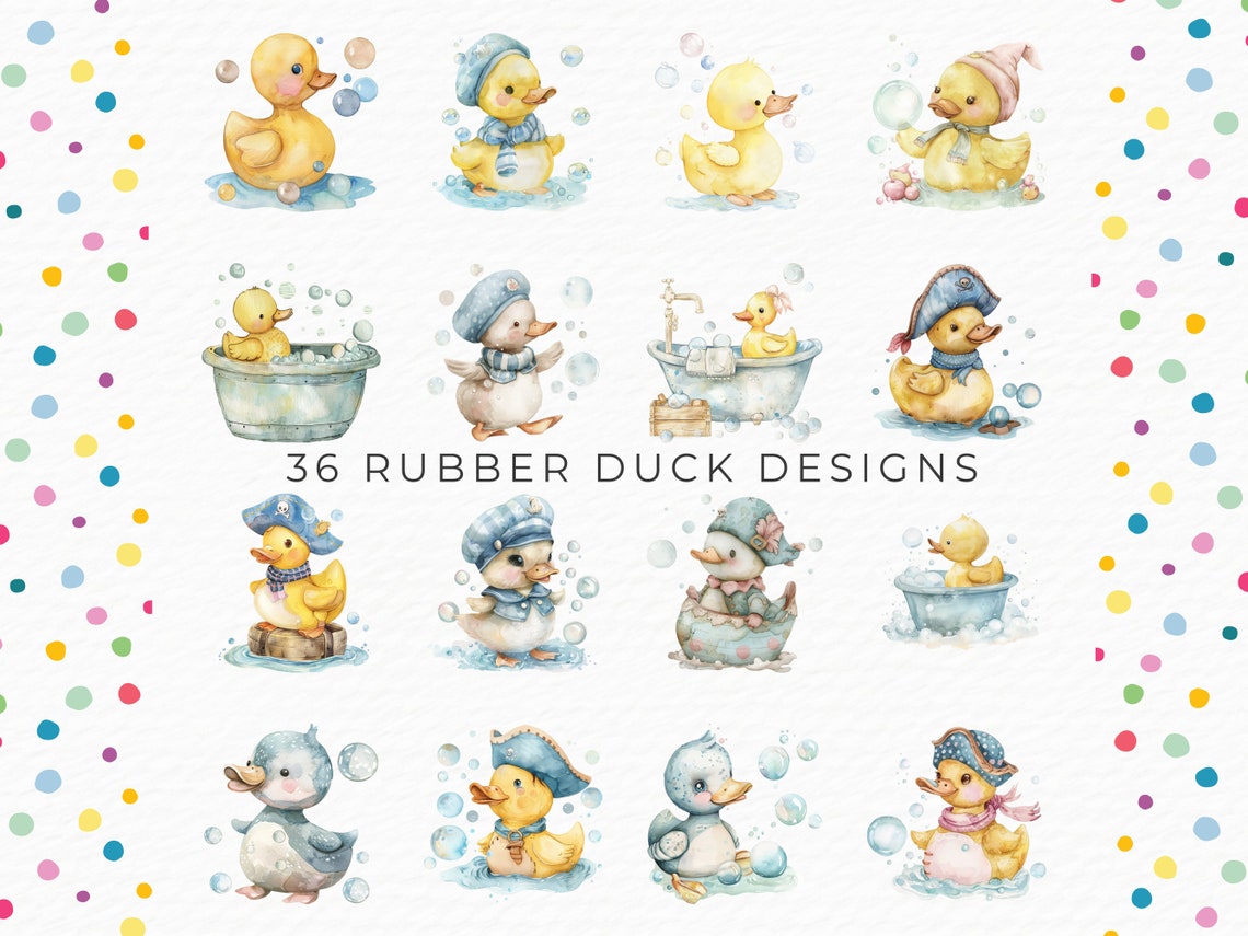 36 Rubber Duck in Bubbles Clipart Bundle Watercolor Bubbly Bath Time ...