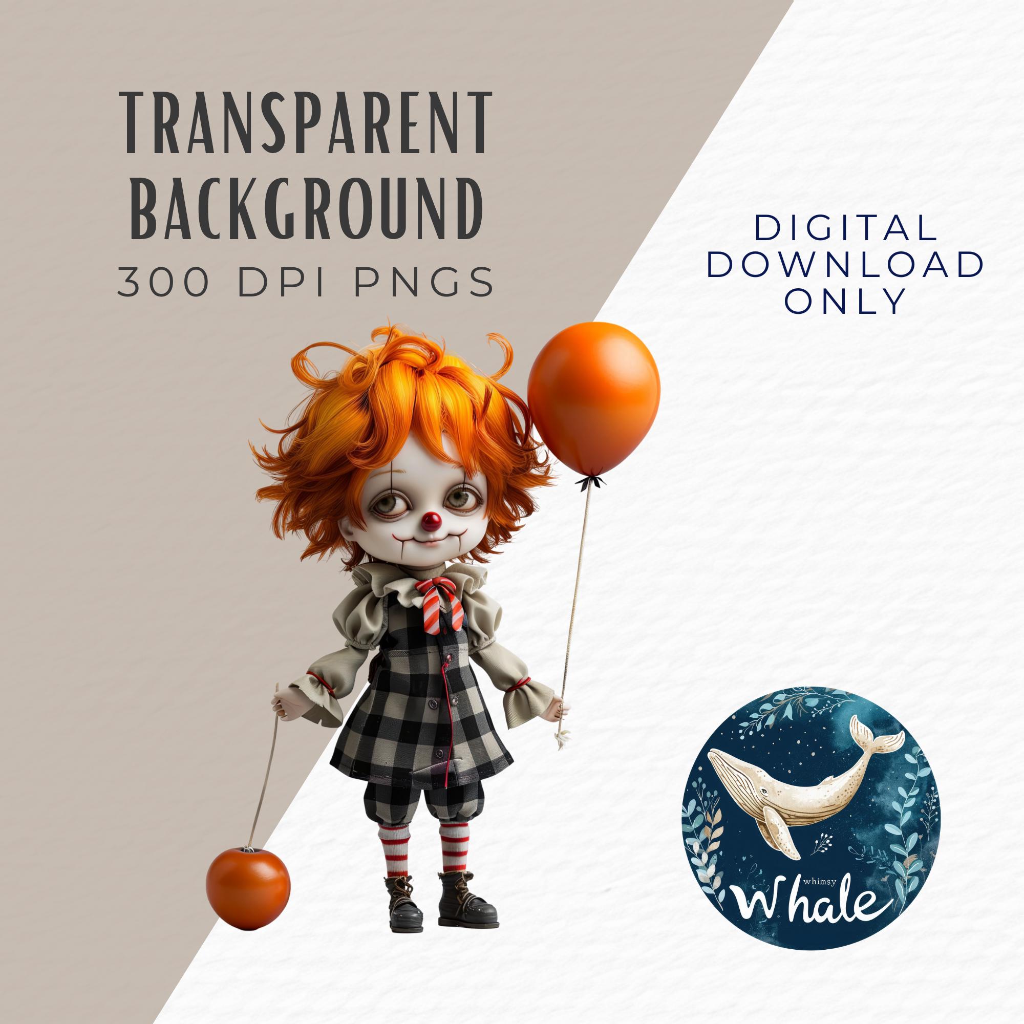 Creepy Clown Clipart Bundle, 12 Quirky Spooky Clowns PNG JPEG Clip Art ...