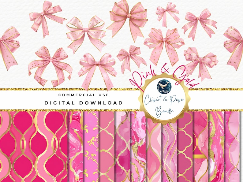 Digital Seamless Paper & Clipart Bundle, Pink Gold Seamless Pattern ...