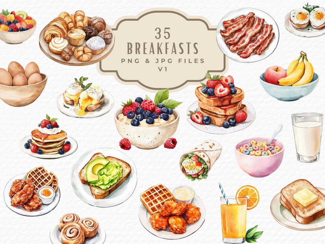 Watercolor Breakfast Clipart Bundle, Food Illustrations (digital ...