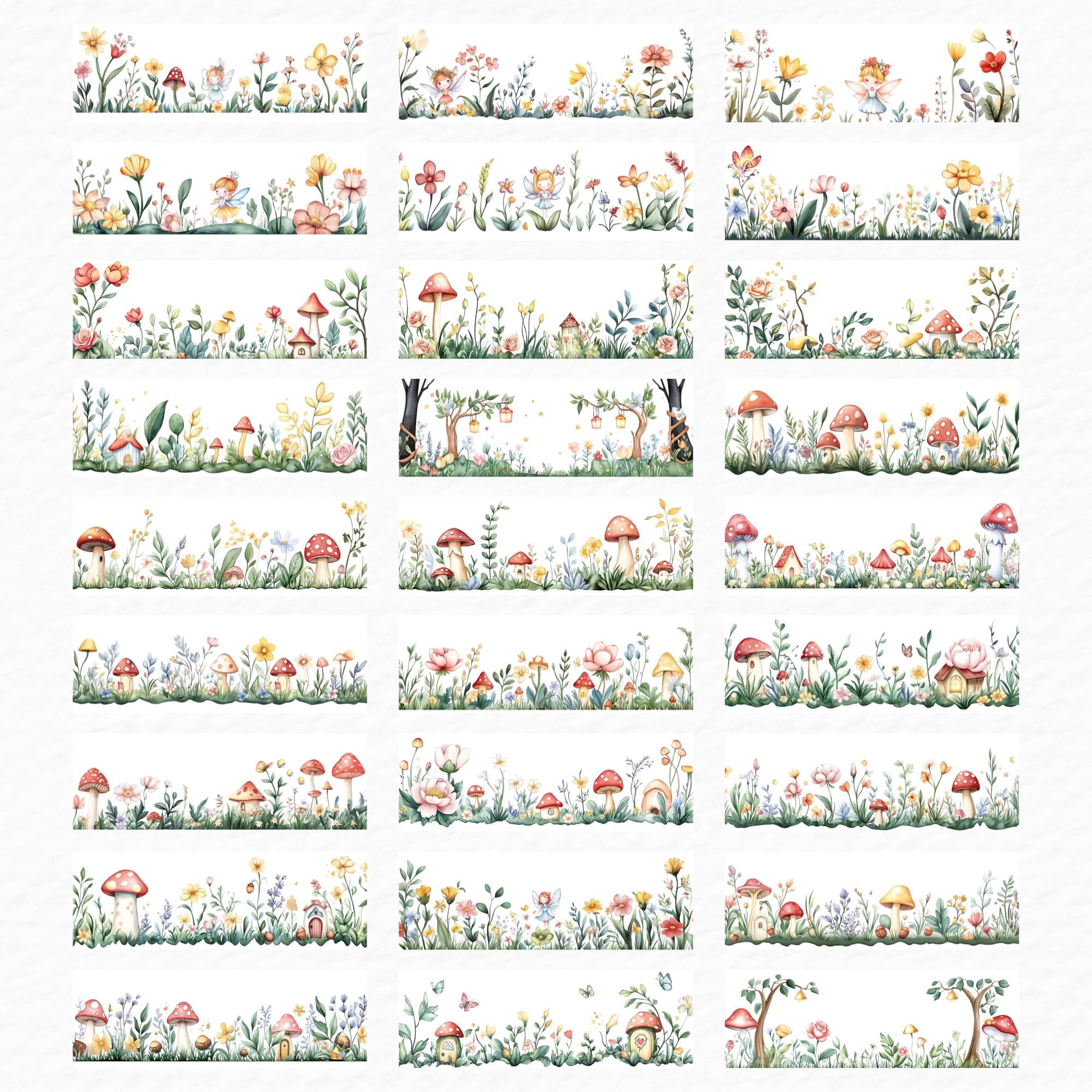 Watercolor Fairy Garden Clipart Borders, Fairytale Flower Borders ...