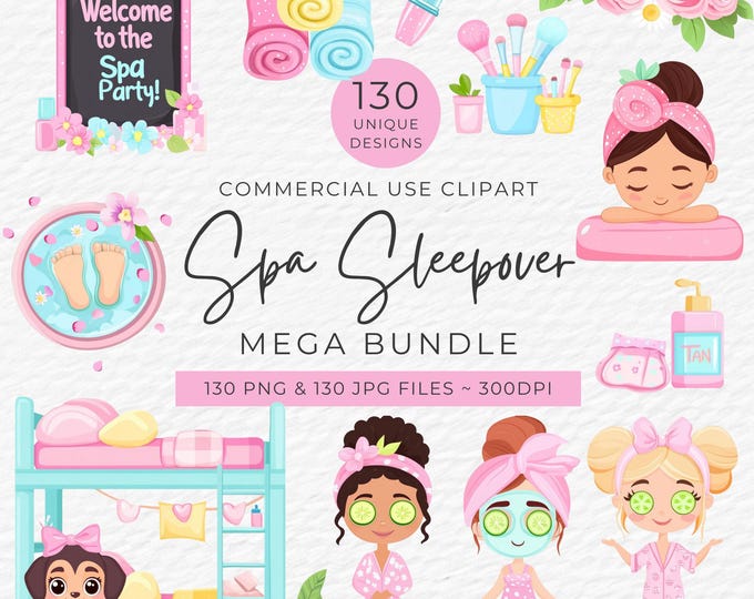 Spa Sleepover Clipart, Instant Download, Pamper Party Graphics, Self ...