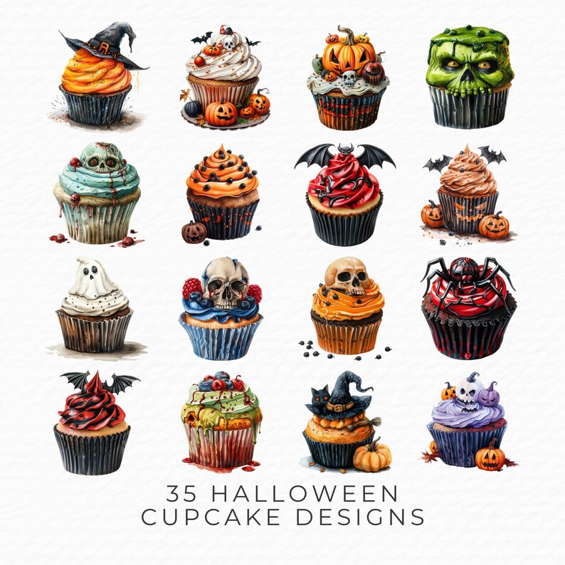 Halloween Cupcakes Clipart | Watercolour Trick or Treat Halloween Clip ...