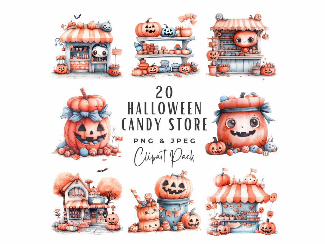 Halloween Candy Shop Clipart | Digital Download | 20 Cute Halloween ...