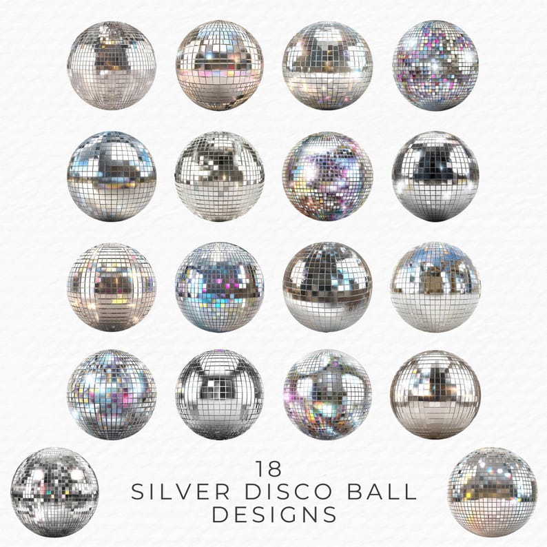Silver Disco Ball Clipart Bundle | 18 Retro Mirror Ball PNG (digital ...