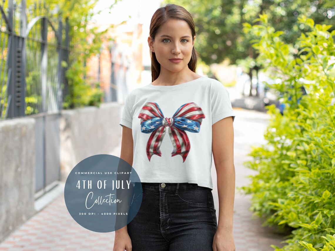 4th of July Coquette Bow Clipart, 16 Independence Day Girly Aesthetic ...