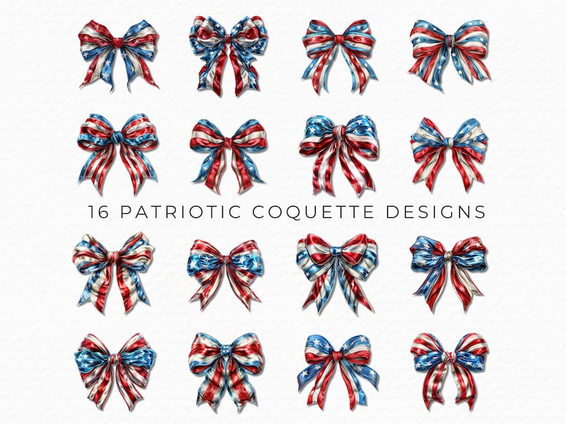 4th of July Coquette Bow Clipart, 16 Independence Day Girly Aesthetic ...