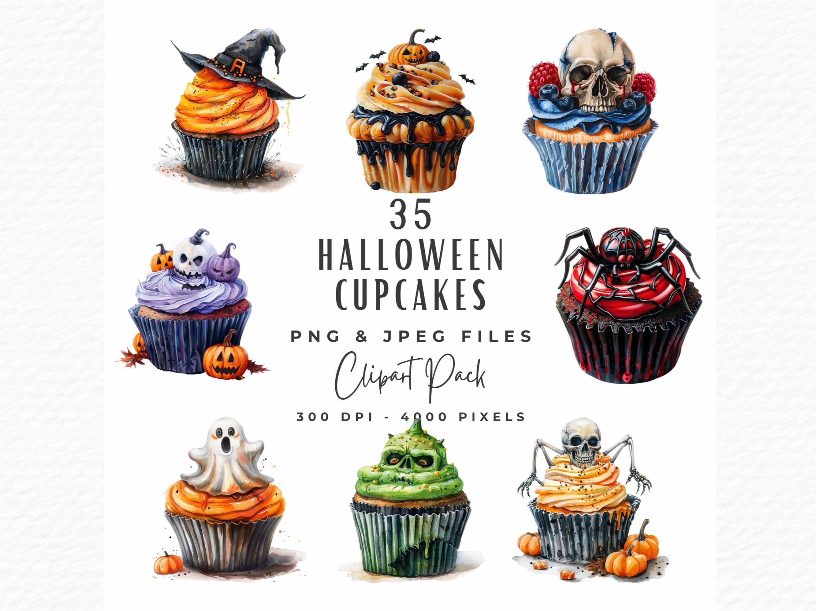 Halloween Cupcakes Clipart | Watercolour Trick or Treat Halloween Clip ...