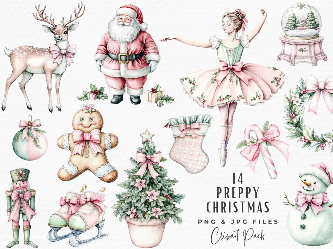 Preppy Christmas Clipart – Pink Watercolor Ornaments (digital Download ...