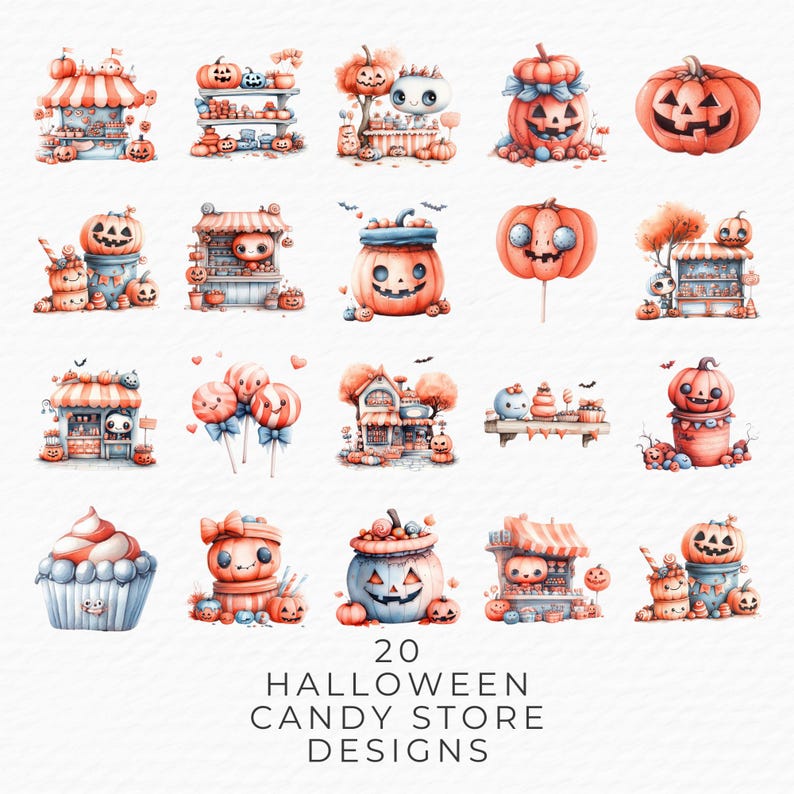 Halloween Candy Shop Clipart Digital Download 20 Cute Halloween Fall ...